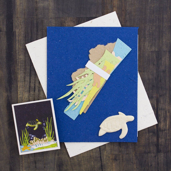 DIY Single Greeting Card Kit Sea Turtle (w) - fairisleshop